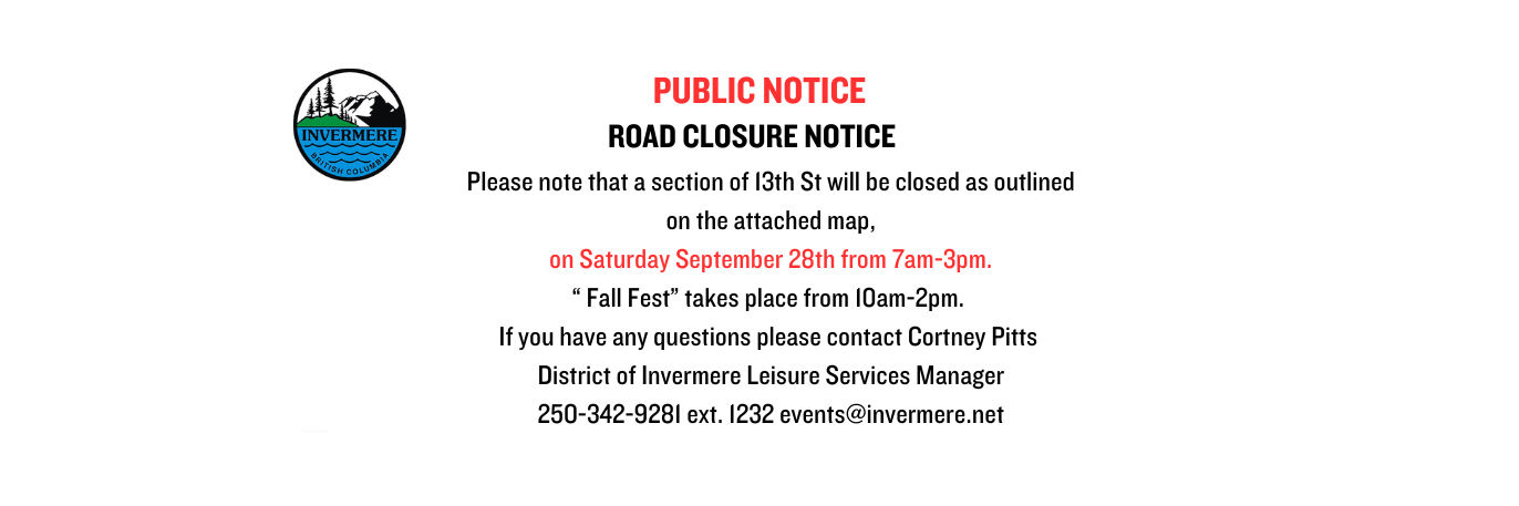 Road Closure Notice: 13th St Saturday Sept 28th from 7am-2pm - District ...